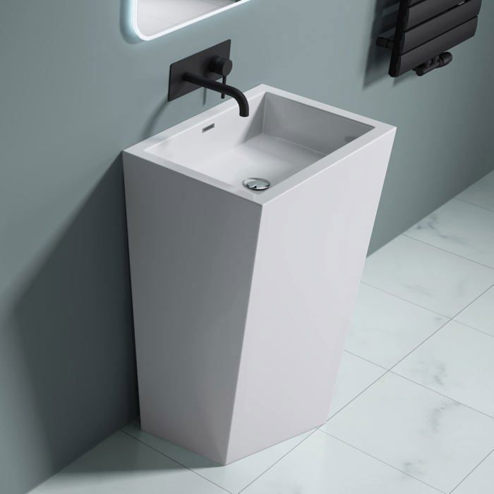 Doporro Lavabo sur Pied Blanc Vasque Colonne en Fonte Minérale Lave ...