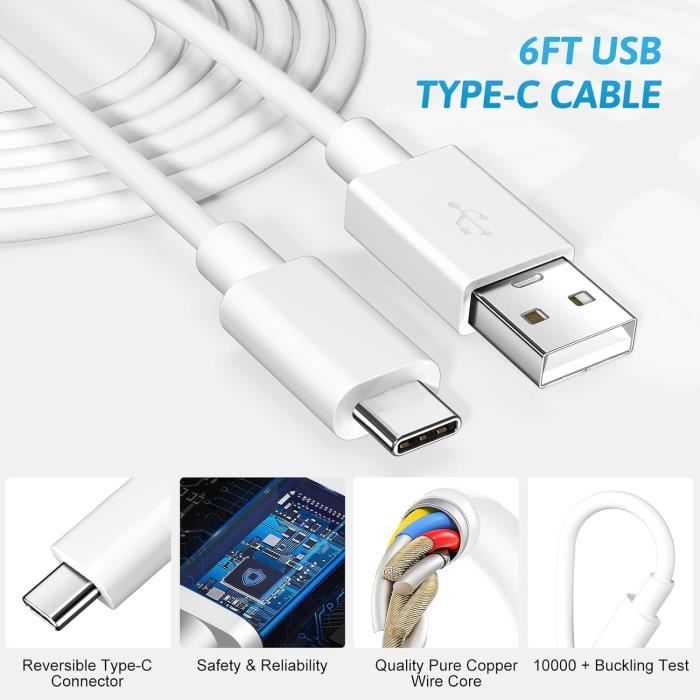 15W Chargeur Samsung(3 X Prise Usb Secteur+3 X Câble Usb Type C ...