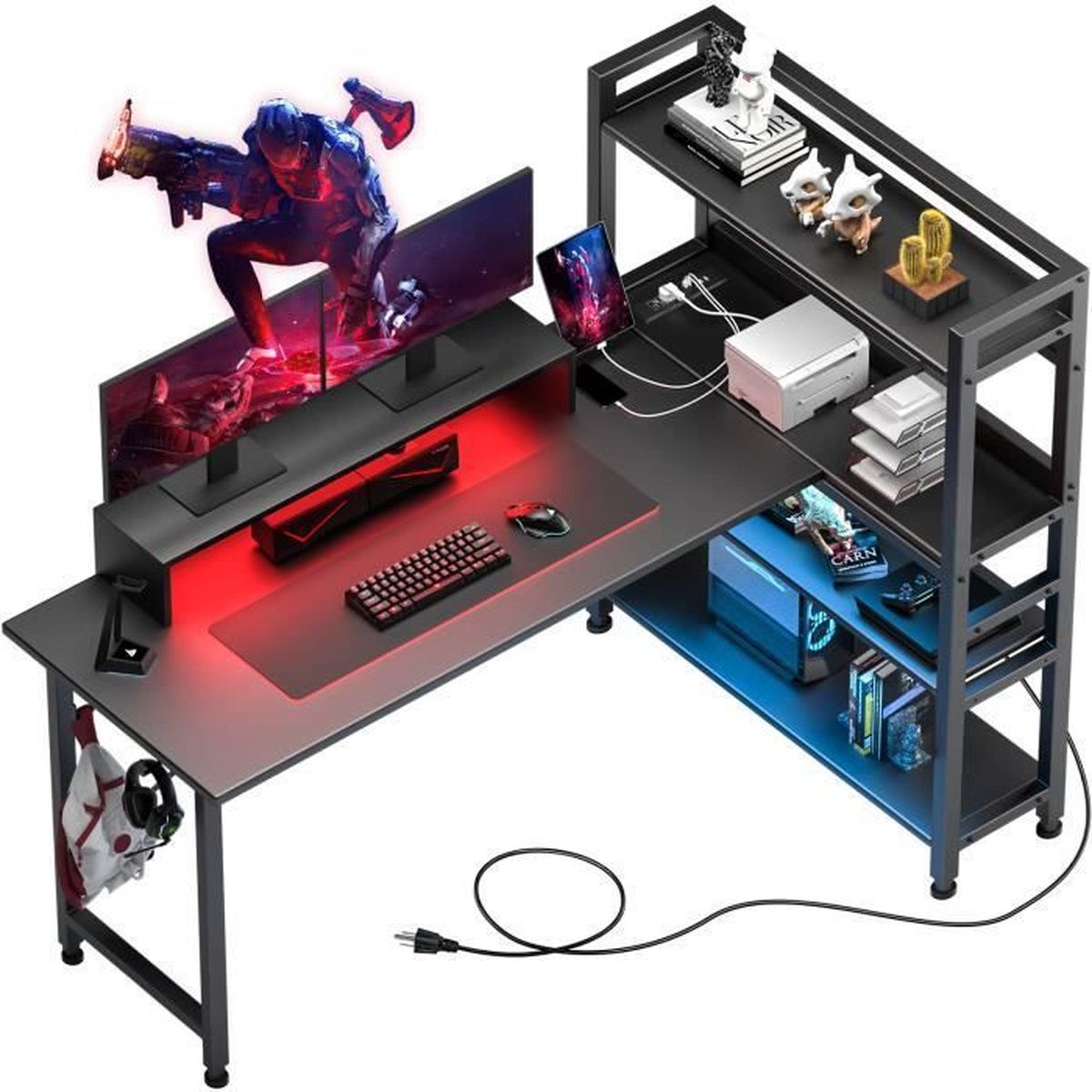 COMHOMA Bureau Avec Rangement, LED Bureau Gaming, Bureau Angle, Avec ...