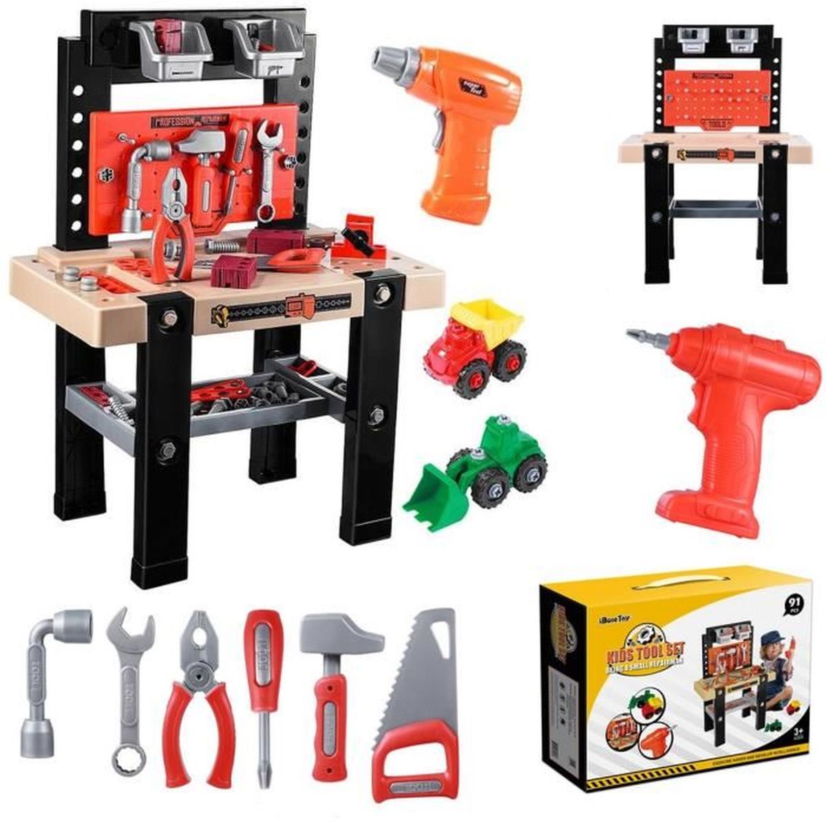 91 pieces Jeu d'Imitation Mallette à Outils Bricolage Jouet boite à ...