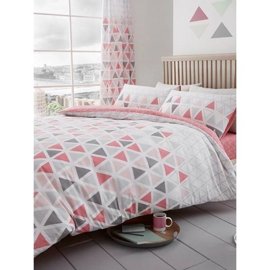 Géo Triangle Housse de couette et taie d'oreiller king size - rose ...