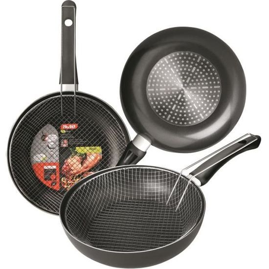 IBILI - Poêle à frire avec panier Indubasic, 26 cm, Aluminium, Antiadhésif, Compatible avec l ...