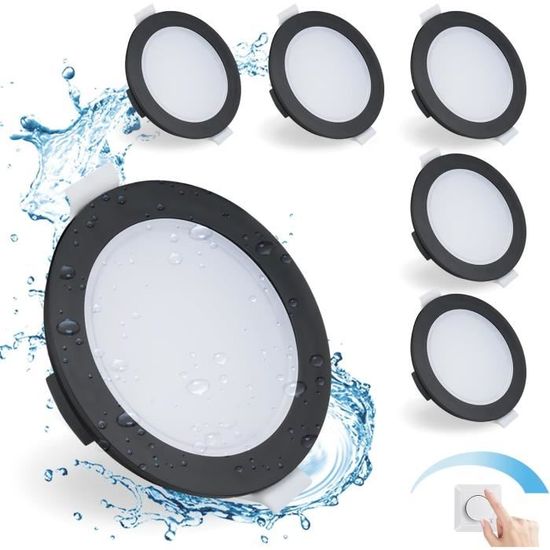 Spot LED Encastrable Dimmable Noir, 6 x 6W Spot LED Extra Plat 35mm, Spot Etanche Salle de Bain ...