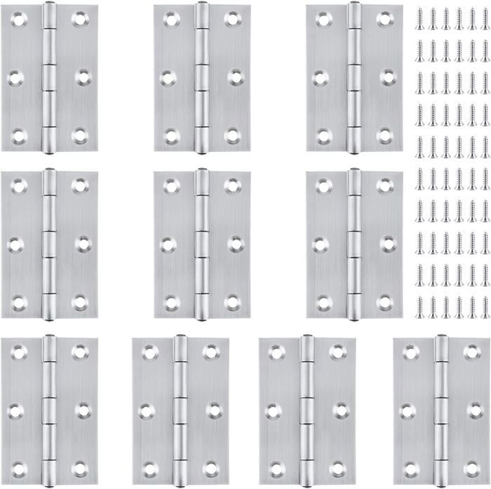 Lot de 10 charnières en acier inoxydable 75 mm - Charnières de porte ...
