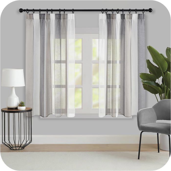 Rideau Voilage Blanc Rideaux Court Galon Fronceur À Rayures Verticals ...
