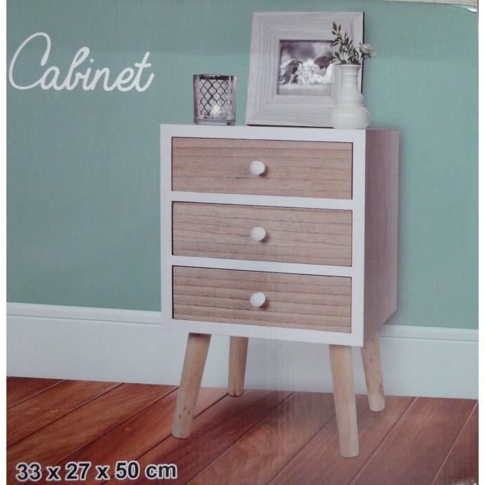 MEUBLE CABINET EN BOIS 3 TIROIRS TABLE CHEVET COMMODE CHAMBRE MEUBLE ...