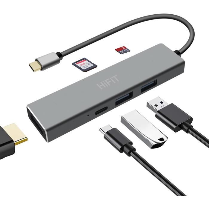 HiFiT Hub USB C 7 en 1 Adaptateur USB C avec HDMI 4K, 2 USB, lecteur de carte SD-TF compatible ...