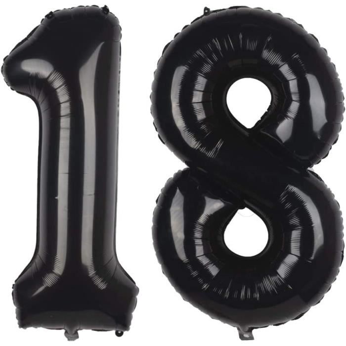 40 Pouces Ballon Chiffre 18 Ans Géant Ballons En Noire Ballons ...