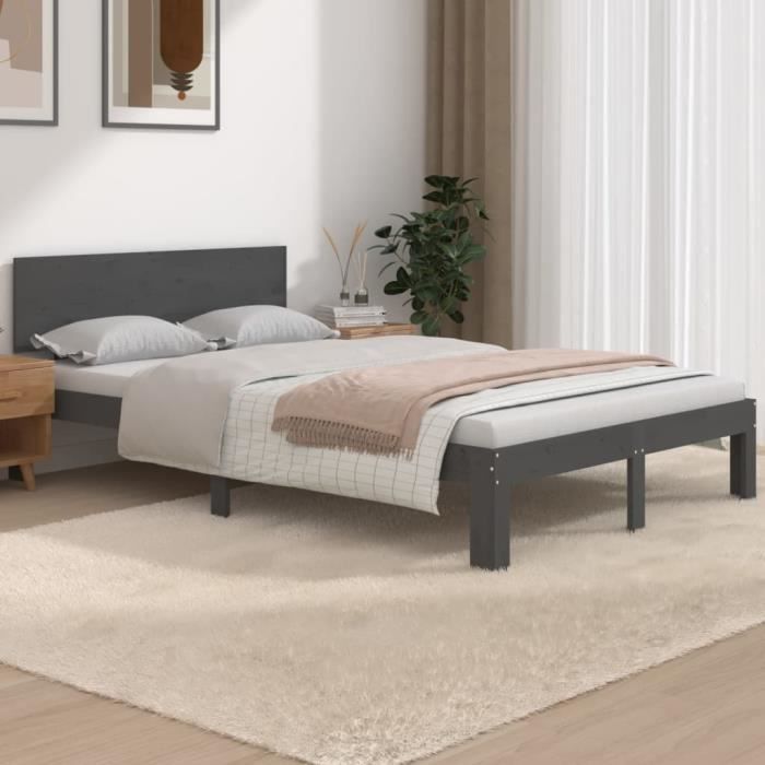 FAMIROSA Cadre de Lit Gris Bois Massif 120x190 cm Petit Double-467 ...