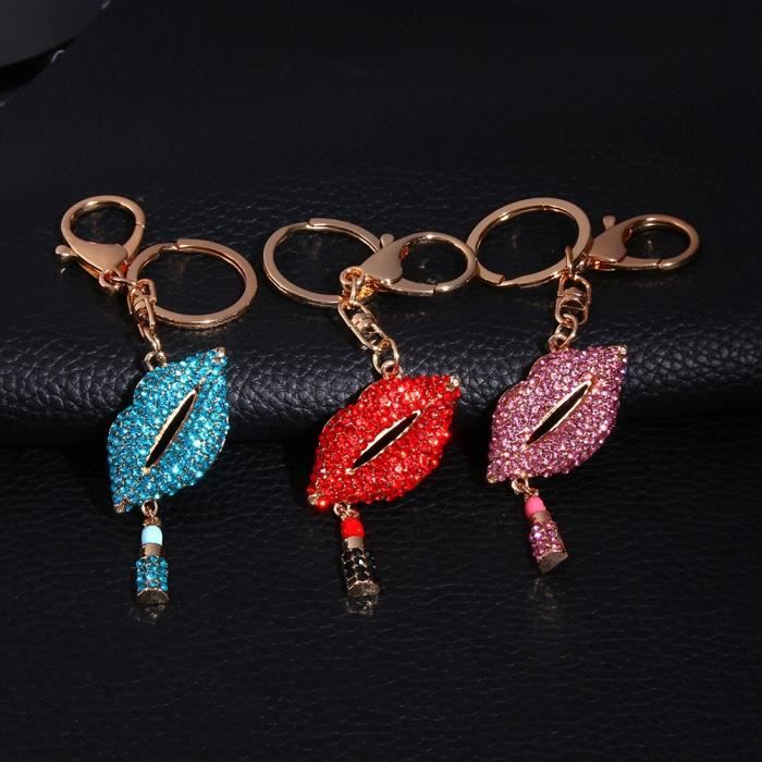 Fdit porte-clés en métal innovant Sexy-Lipsticking-Lip-Key-Chain-Strass ...