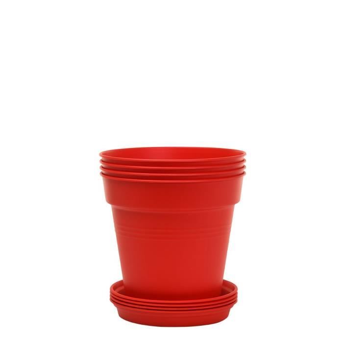 Pots de Jardin Rond avec plat circulaire (11cm, Lot de 4) Rouge ...