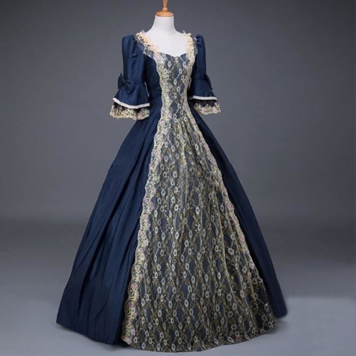 Robe Pour Le Bal De La Renaissance Médiévale Bleu marine - Cdiscount ...