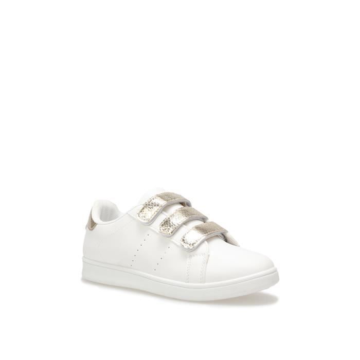 Baskets basses bi-matières à scratch - LA MODEUSE - Blanc - Dore ...