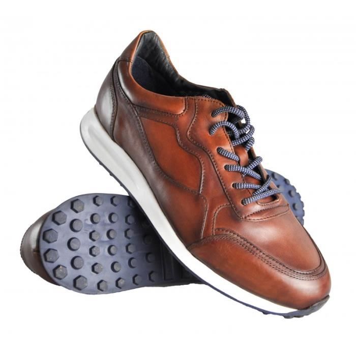 Zerimar Baskets en cuir à lacets modèle HUMA Cogñac - Cdiscount Chaussures