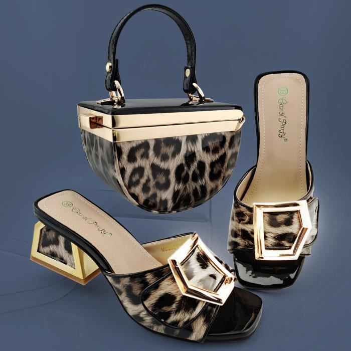 Chaussures à motif léopard pour femmes Design italien ensemble assorti ...