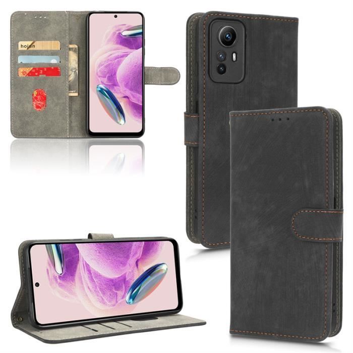 Coque pour Xiaomi Redmi Note 12S 4G 6.43" Noir Etui Housse en PU Cuir ...