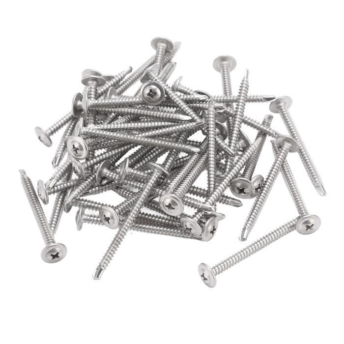 Qiilu vis M4.2x50 50 pièces vis à tête ronde en acier inoxydable 304 M4.2x50 vis autoperceuses ...
