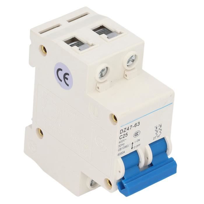 Qiilu Disjoncteur à montage sur rail DIN Disjoncteur miniature 2P 400V 25A Montage sur rail DIN ...