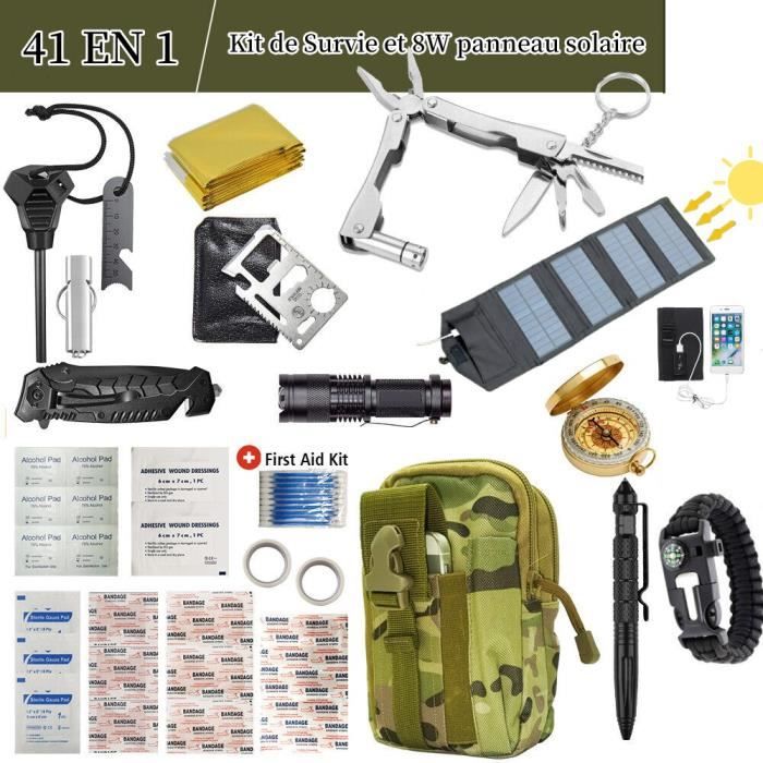 Kit de Survie Militaire Complet avec 8w panneau solaire pliable Pour ...