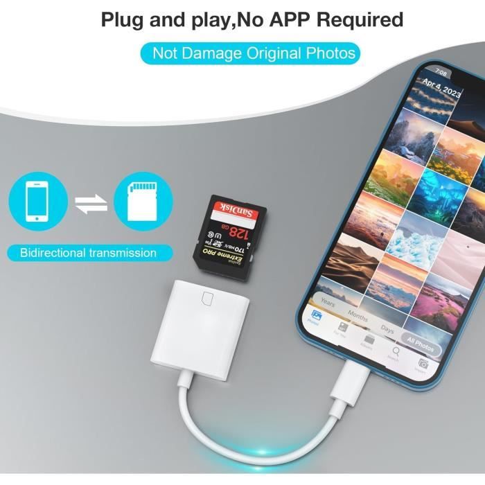 Lecteur De Carte Sd Pour Iphone Ipad, Lecteur De Carte Mémoire Lightning Vers Lecteur De Carte ...