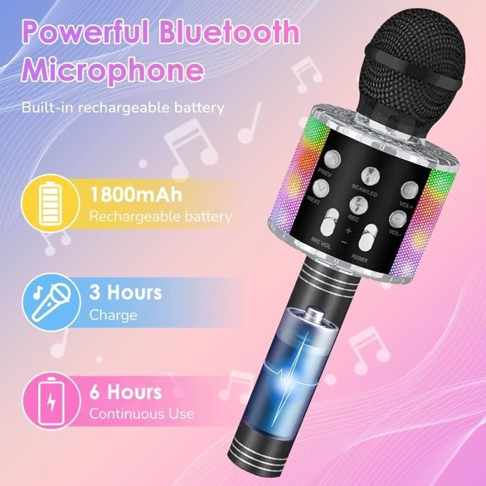 Microphone Sans Fil Karaoké,Micro Karaoke Enfant Avec Lumières Led De Danse,Micro Karaoké ...