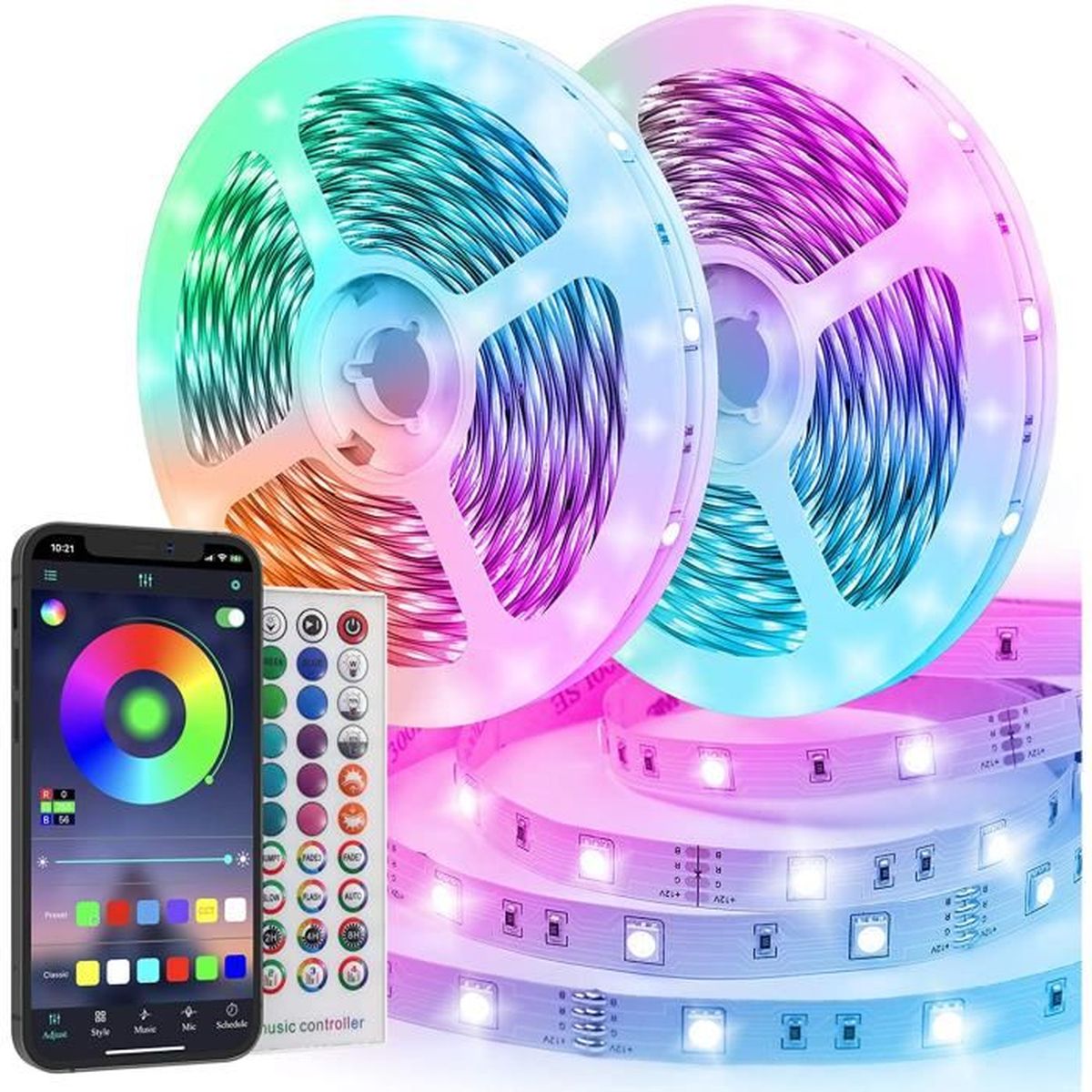 Ruban LED 20M RGB 600 LEDs Bande LED Multicolore App Contrôle, Led ...