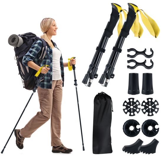 COSTWAY Bâton de Marche en Aluminium Portable Bâton de Randonnée Anti ...