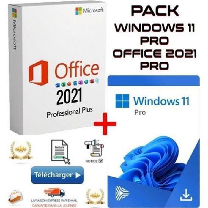 PACK WINDOWS 11 PRO + OFFICE 2021 PRO - En Téléchargement - Envoi Rapide par MAIL - Facture ...