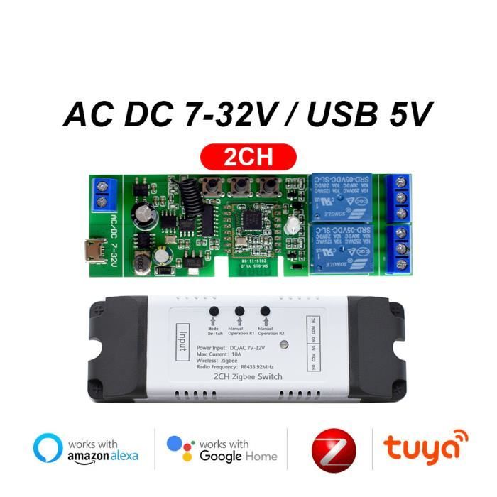 2CH Zigbee 7-32V-Zigbee Smart Relay Switch Module 1-2-4 canaux AC - DC ...