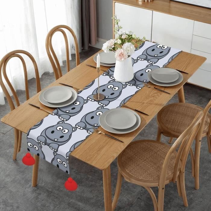 Chemin De Table Imprimé Hippopotame De Dessin Animé, Chemin De Table De ...