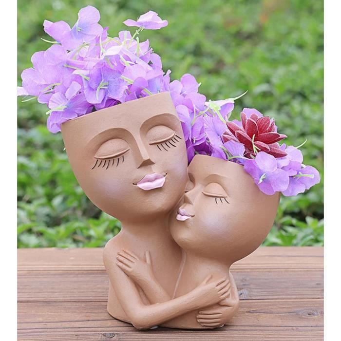 Vase Visage Double - Pot De Fleurs En Résine Avec Trou De Drainage ...