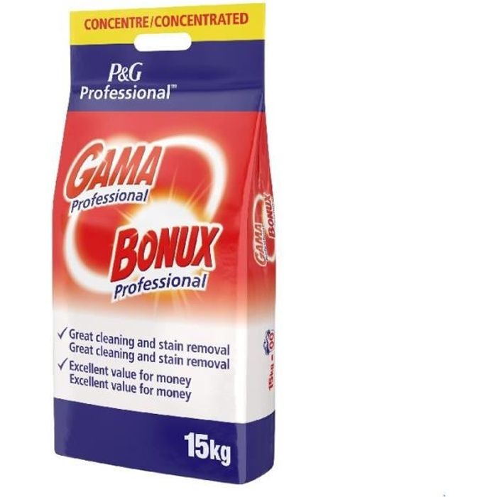 Lessive Poudre Gama Professionnel 15 Kg | Bonux 500 LAVAGES | 230 doses ...