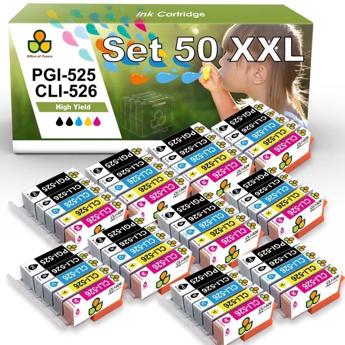 OFT PGI-525 CLI-526 Pack 50 cartouches compatibles Canon PGI-525 CLI ...
