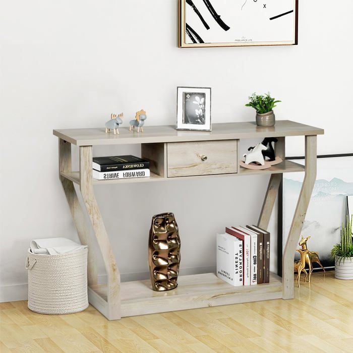 COSTWAY Table Console - 120x30x81CM - 1 Tiroir et 2 Compartiments pour ...