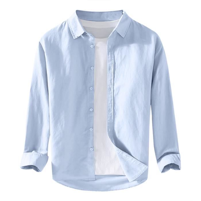 Minetom Chemise en Coton et Lin Homme Chemise Chemisier Boutonné à ...
