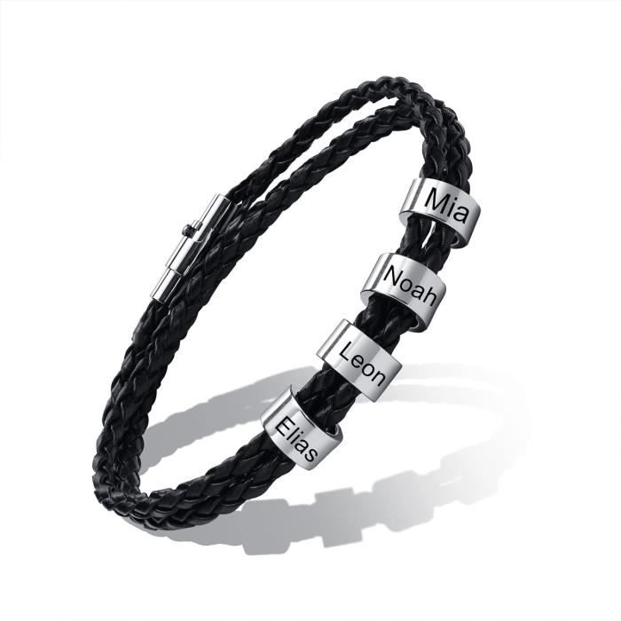 Personnalisé Homme Bracelets Cuir, Enfants Famille Amis Prenoms Gravure ...