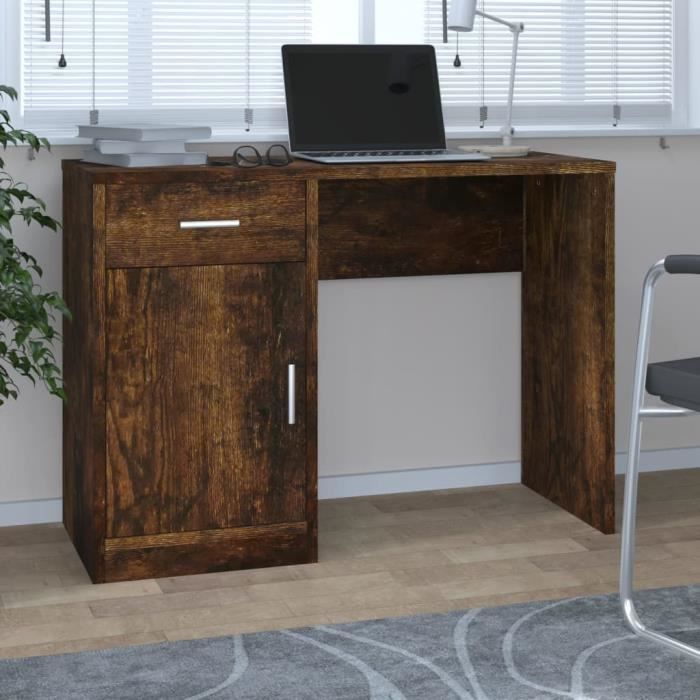MAD Bureau avec tiroir et armoire Chêne fumé 100x40x73 cm - MDX27357 ...