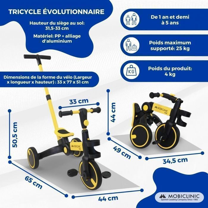 Tricycle 5-en-1 - MOBICLINIC - Chase - Évolutif 18 mois–5 ans - Siège ...