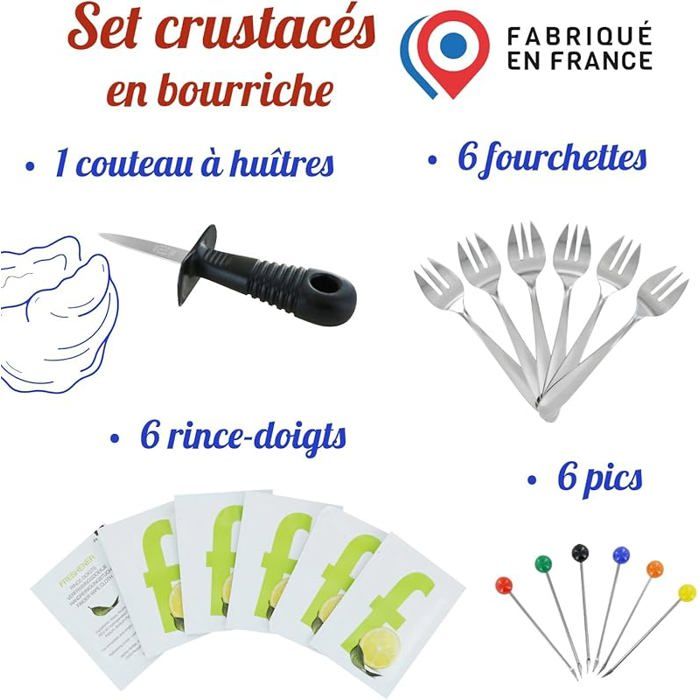Set dégustation fruits de mer et crustacés avec couteau à huîtres et 6 ...