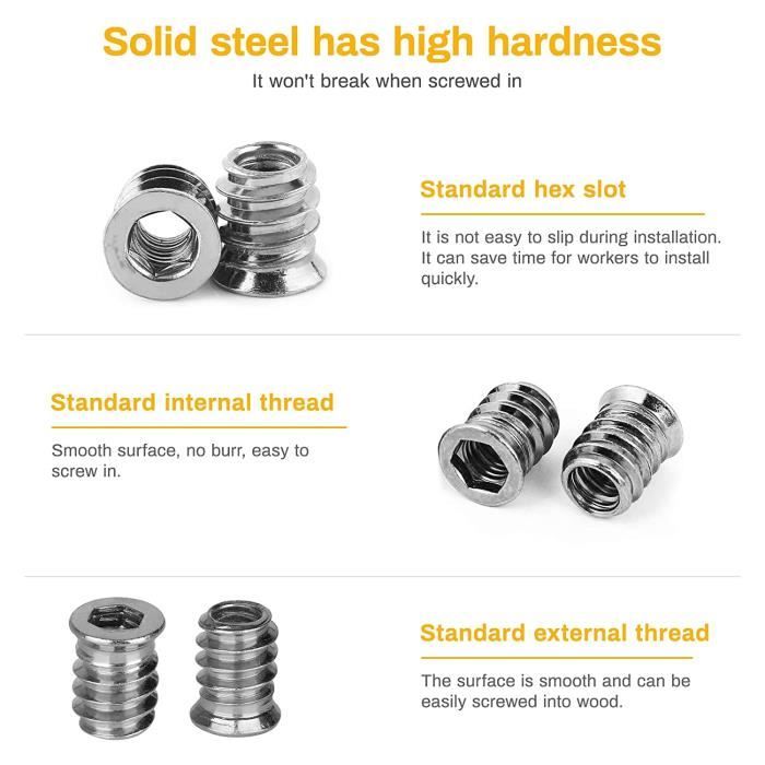 Écrous À Visser M8x20mm 120 Piècesinsert Acier Zingué Dureté ...