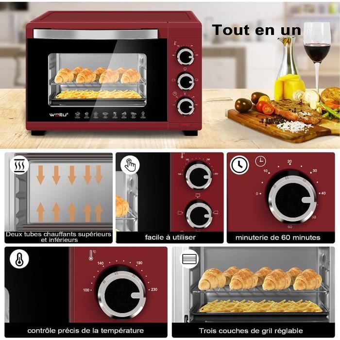 Mini Four électrique WOLTU 21L - Rouge - Température 100-230℃ - Minuterie 60 min - 1280W ...