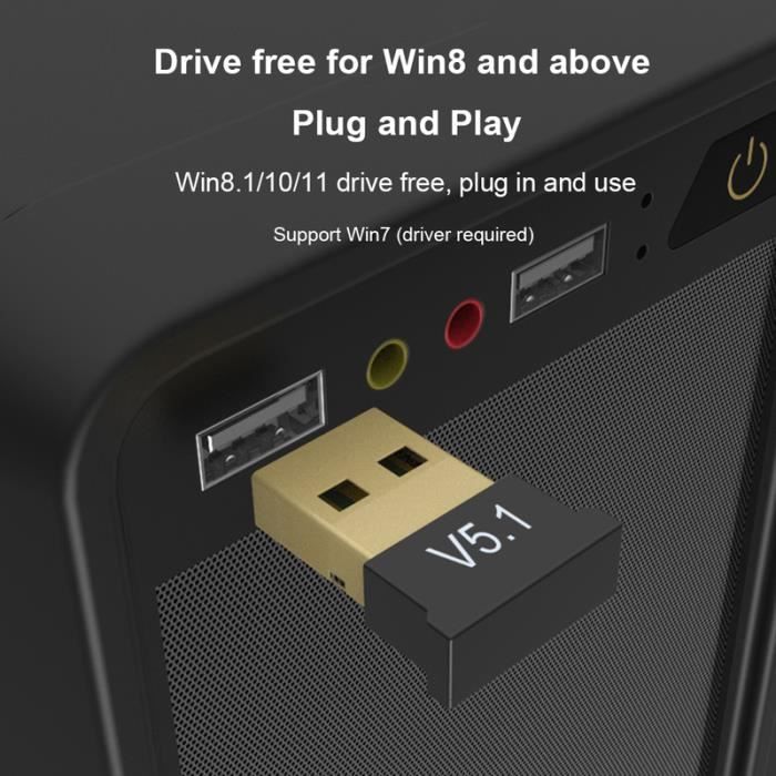 1pcs BT5.3-Adaptateur USB Bluetooth 5.1 sans fil pour ordinateur PC et ...