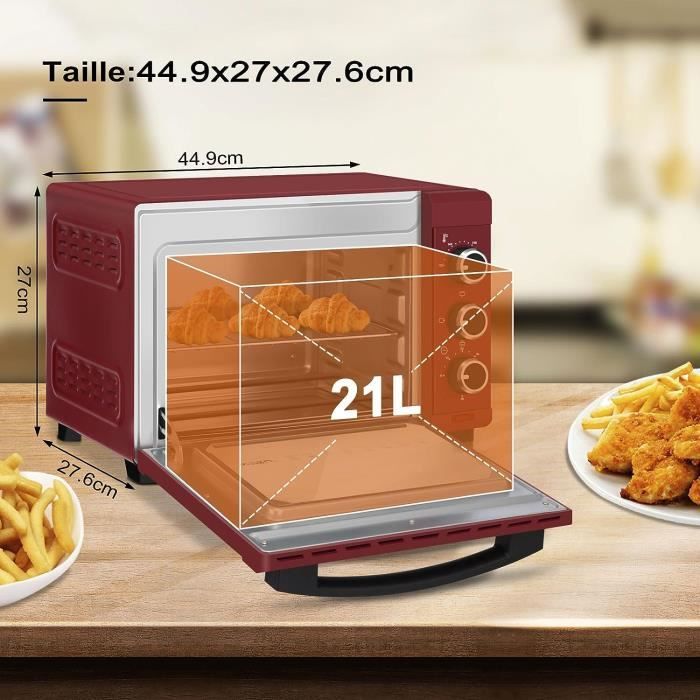Mini Four électrique WOLTU 21L - Rouge - Température 100-230℃ - Minuterie 60 min - 1280W ...