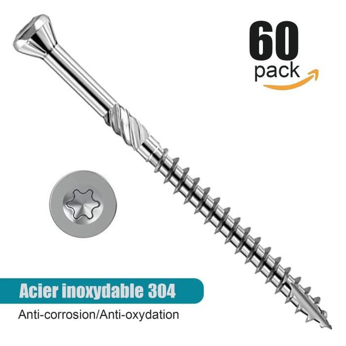 Vis inox bois bateau vis autotaraudeuse de pont en acier inoxydable T25, de type 17 à fente torx ...