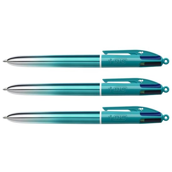 BIC Lot de 3 Stylo-billes Rétractable 4 Colours Smooth Gradient S Bleu ...