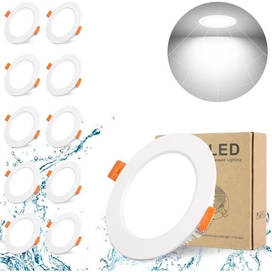 10 Pack Spot Led Encastrable Extra Plat Salle De Bain Blanc Ip44 Led,5W 500Lm Equivalent 50W ...