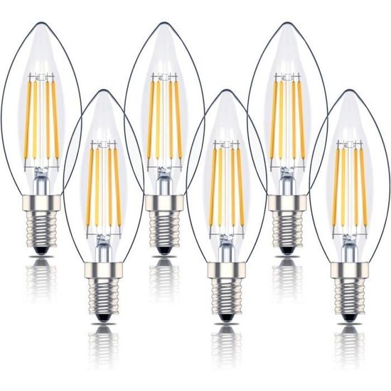Ampoule Filament E14 Dimmable Bougie,Ampoule Flamme 4W Équivalent 40W,Blanc Chaud 2700K,400Lm ...