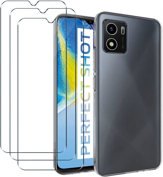 Coque Vivo Y01 avec 3 Pièces Verre Trempé, Weideworld Ultra Mince Silicone TPU Anti Choc Anti ...
