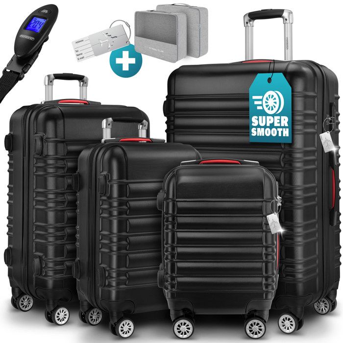 MONZANA® Set de 4 valises rigides Noir S/M/L/XL roues 360° Bagage ...