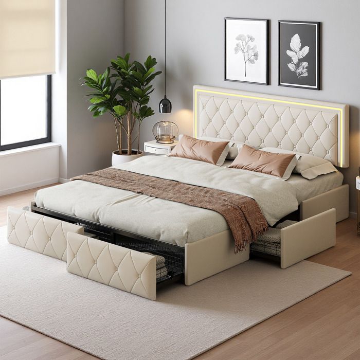 Lit 160x200 cm, TT02, LED réglable, Luxe moderne et léger, lit double ...